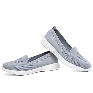 ZZS Womens Slip On Walking Shoes Lightweight Breathable Casual Low-Top Flats Memory Foam Mesh Loafers Soft Mesh Knit Comfortable Shoes,Light Grey 8