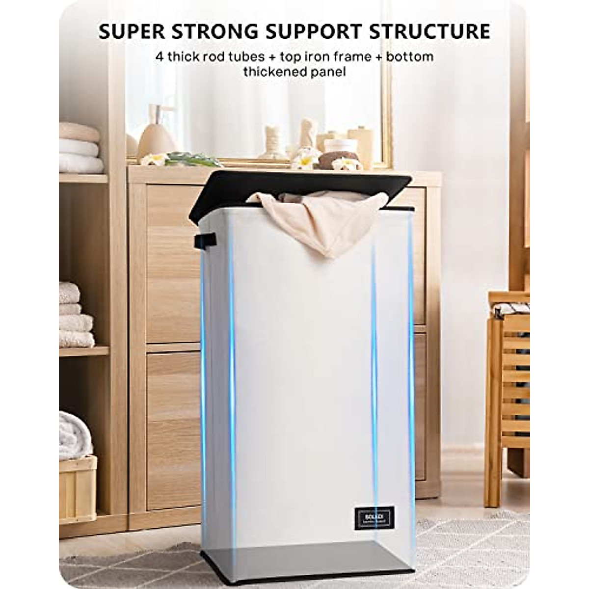 SOLEDI Laundry Hamper with Lid - 100L XL - Large Laundry Basket with Removable Bag, Collapsible Laundry Baskets, Convenient Storage - Hampers for Laundry for Bedroom, Bathroom, Closet, Dorm, Off-White