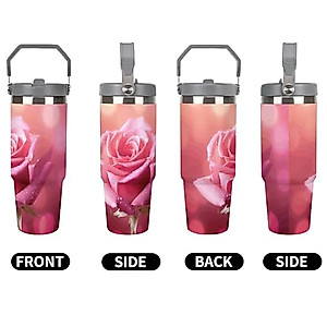 Beautiful Flower Images Tumbler 30oz Large Capacity Car Cup with Handle Fit in Any Car Cup Holder Stainless Steel Leakproof Insulated Coffee Tumblers with Lid And Straw