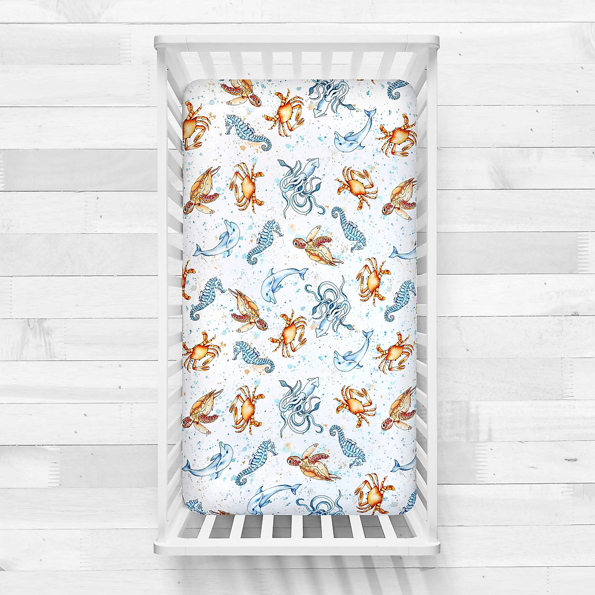 Nautical Design Crib Sheet | Soft Jersey Knit Cotton | Ocean Creature Decor