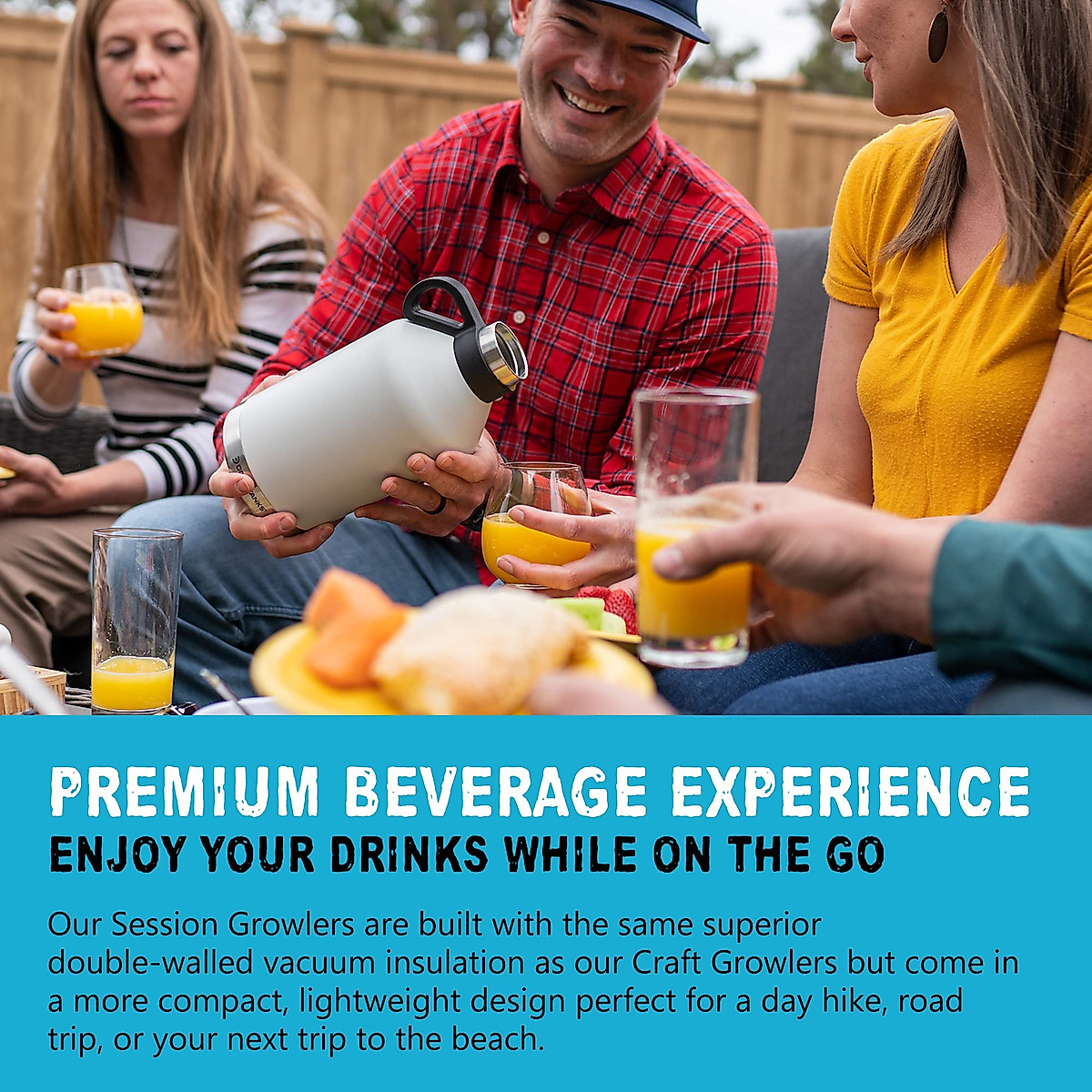 DrinkTanks - Session Growler, Passivated Stainless Steel Growlers for Beer, Leakproof and Vacuum Insulated Beverage Tumbler, Soda, Wine, or Coffee Tumbler with Handle, 64 Oz, Glacier