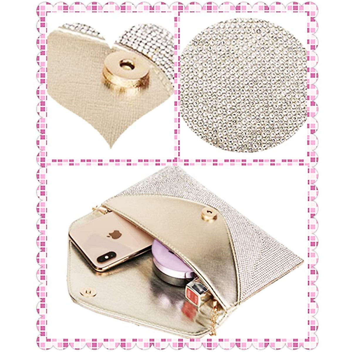 KamostarX Evening Bag for Women,evening purses and clutches gold clutch purse evening handbags Crossbody Shoulder Wedding Bride Purse