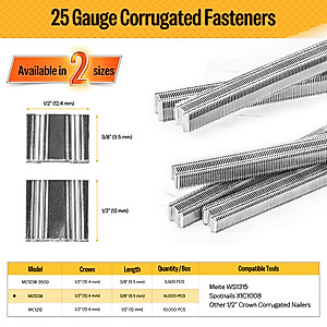 meite MC1238 1/2-Inch Crown Wide by 3/8-Inch Length Micro Corrugated W Fastener Staples 14,000 Pieces/Case
