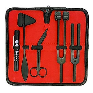 SURGICAL ONLINE Limited Edition - Full Tactical Black - Grudge Style Set of 5 pcs Reflex Percussion Taylor Hammer + Penlight + Tuning Fork C 128 C 512 + Bandage Scissors 5.5"