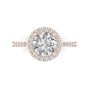 1.86 Ct Round Cut Clear Simulated Diamond 14K Rose Gold Halo Solitaire with Accents Engagement Promise Bridal Ring Size 10.75