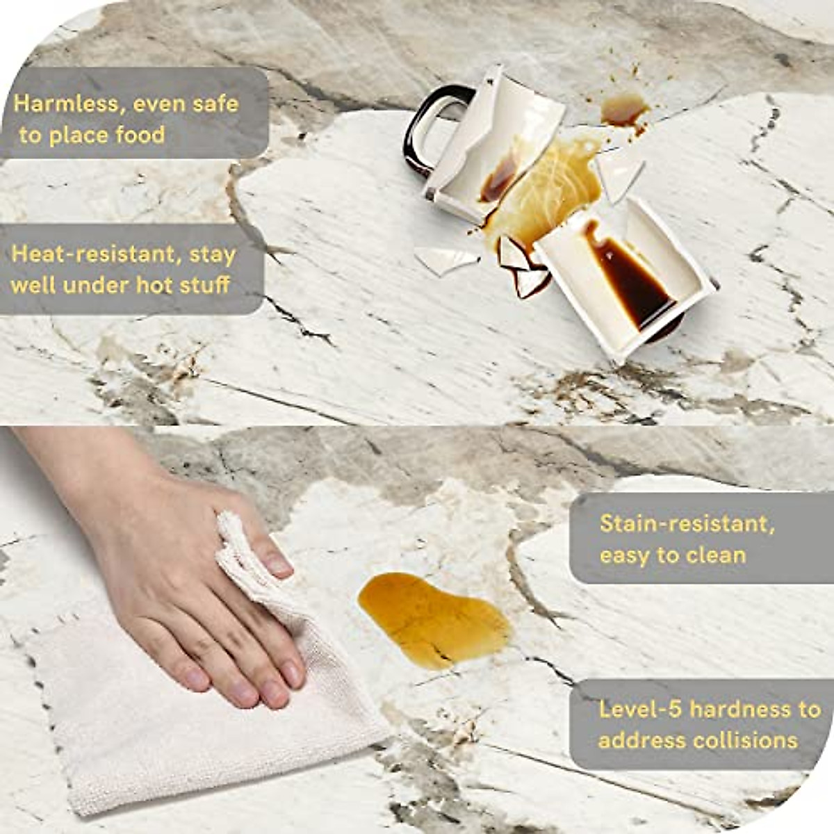 HERNEST 63" Rectangular Sintered Stone Dining Table for 4-6, Heavy Duty Dining Room Table with Semi-Circular Stainless Steel Pedestal Modern Kitchen Table for Living Room, Pandora