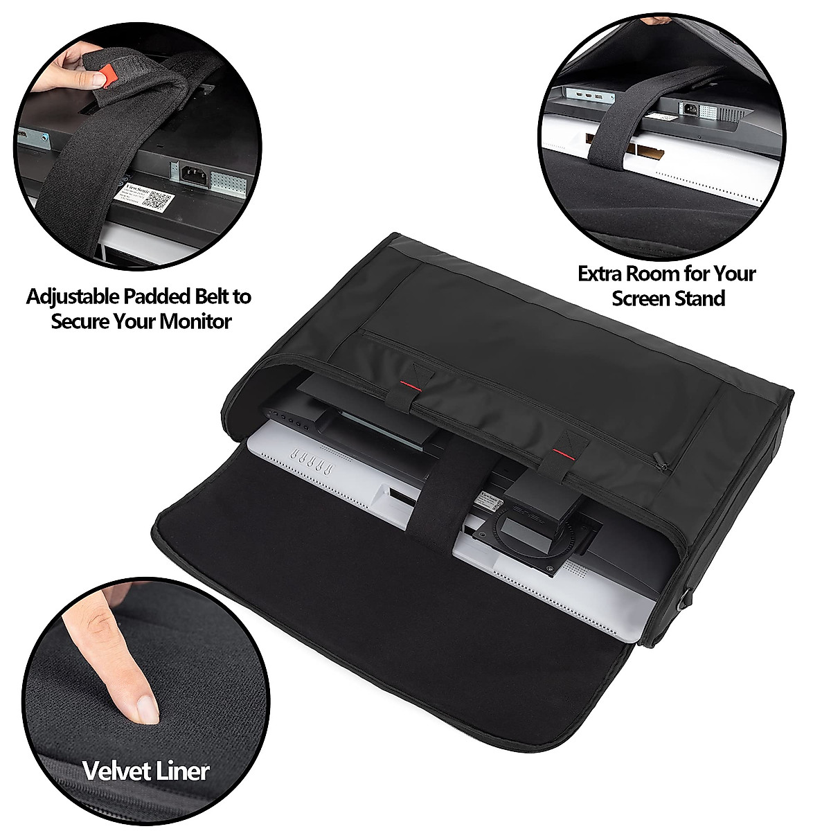 Trunab Monitor Carrying Case 24-27 Inch Padded Travel Bag Hold Up to 2 LCD Screens/TVs, Not Compatible with iMac, with Accessories Pocket, Shoulder Strap, PU Bottom, Black
