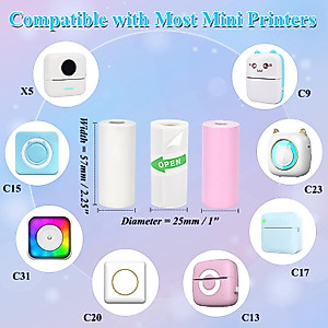 Vicbear 16 Rolls Mini Printer Paper, Including 5 Thermal Sticker Paper Rolls, 6 Colored, and 5 White Plain Paper Rolls for Mini Thermal Printer, 57x25 mm, Compatible with Most Mini Receipt Printers