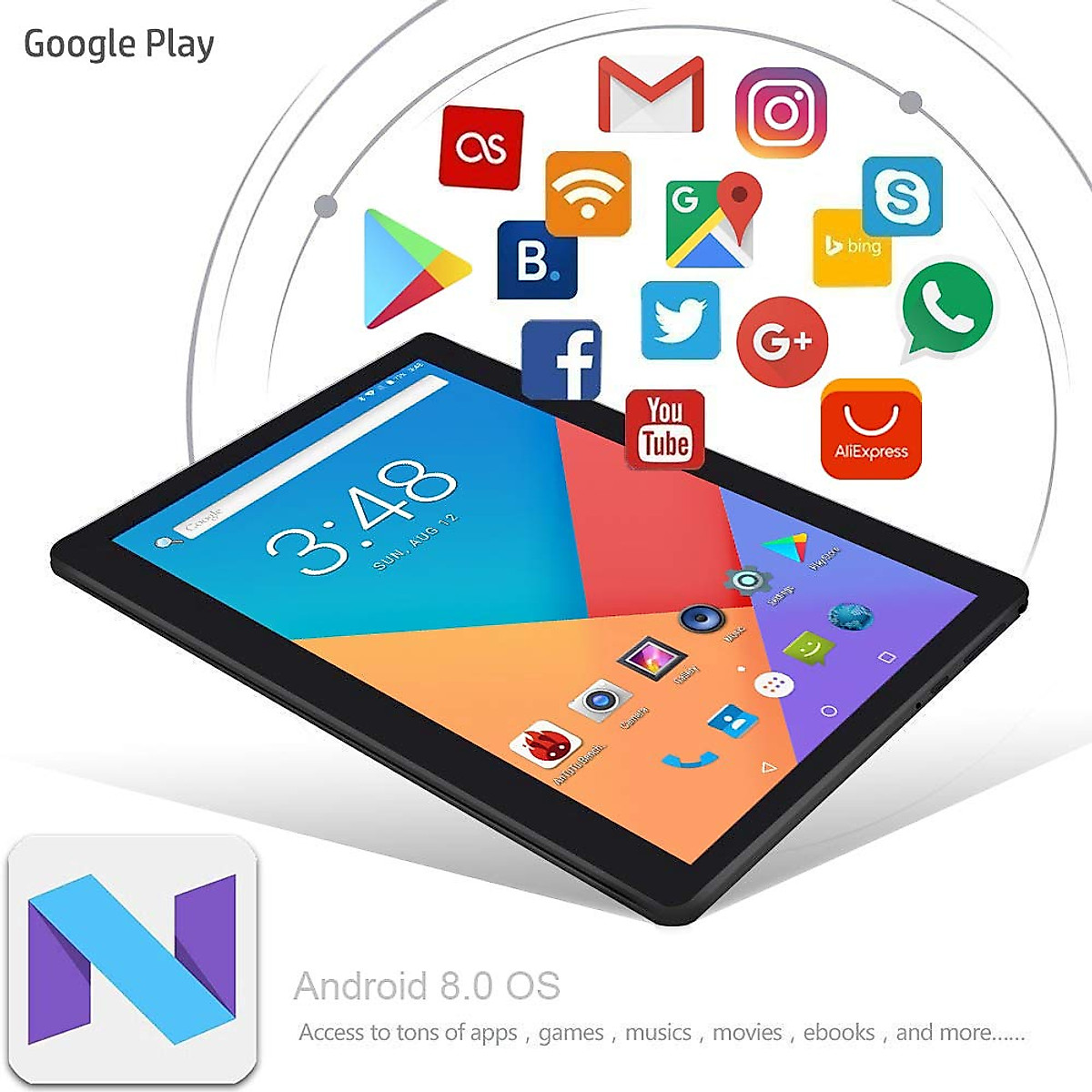 Tablet 10 Inch 2.5D Tempered Glass HD Display Dual SIM Card Slot Tablet ,Android 6.0,Quad Core Processor with Dual Camera /WiFi/Bluetooth/GPS (Black)