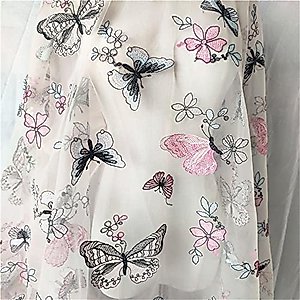 51" Width Colorful 3D Vivid Butterfly Lace Fabric Exquisite Flower Embroidery Soft Tulle Lace Fabric for Wedding Bridal Lace Dress Party Dress Home Decor (3 Yard, Pink)