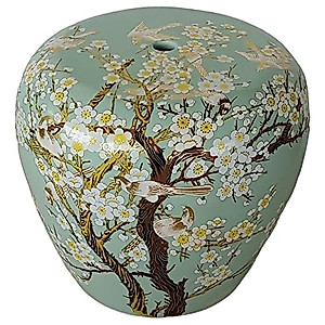 KIROJA Decorative Ceramic Garden Stool, Glazed Hand-Painted Floral Changing Stool, Suitable for Living Room, Balcony, Garden, Etc. (Color : Jade)