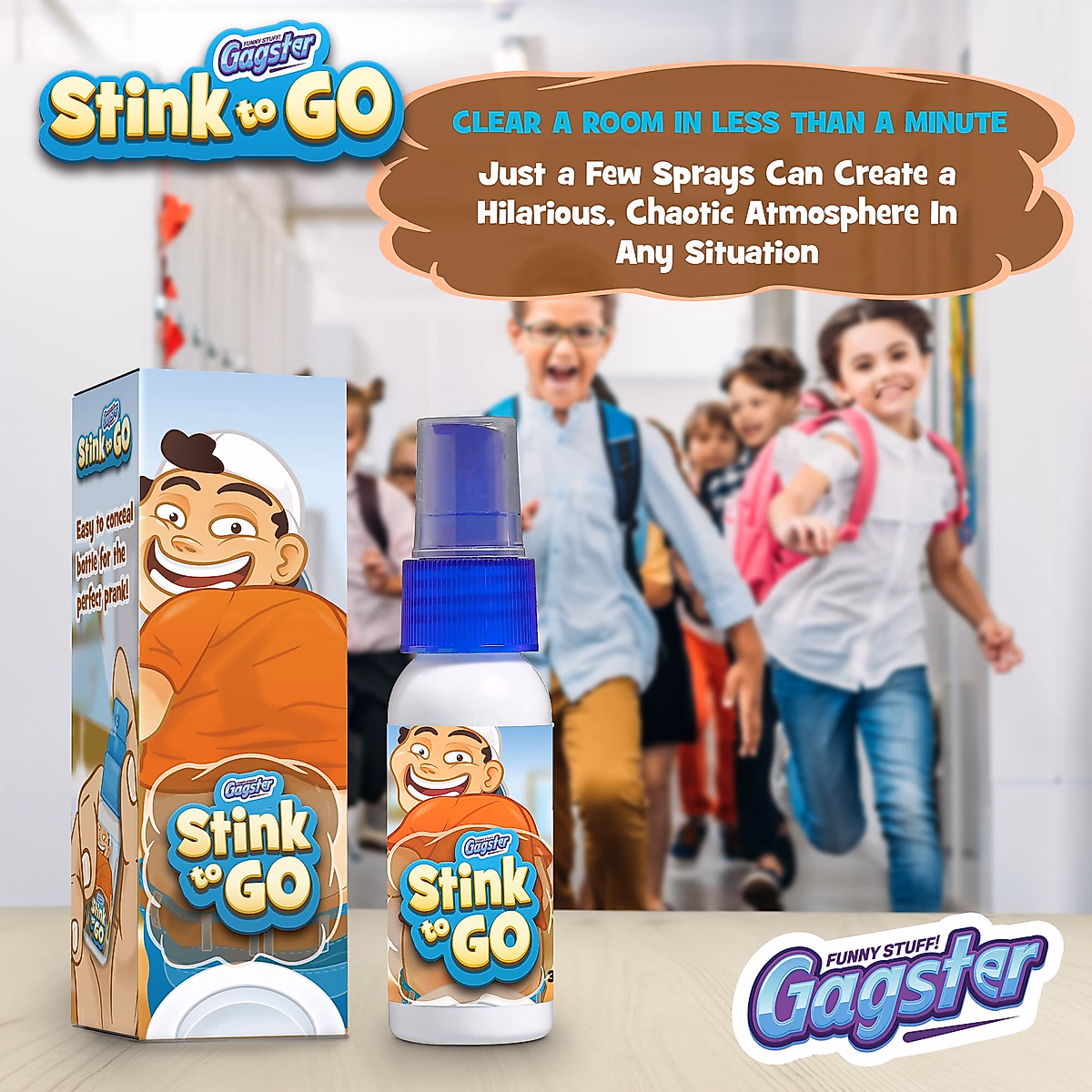 Gagster Stink Spray to Go - Extra Strong Fart Spray for Hilarious Gags & Pranks - Non-Toxic Potent Prank Spray Perfect for Kids & Adults - Easy to Conceal in a Bottle for Prank Lovers