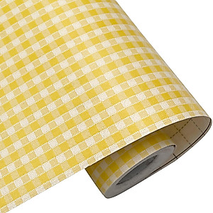 Yifely Yellow & White Checkered Plaid Furniture Paper Self-Adhesive Shelf Liner Base Cabinet Decor 17.7 Inch by 9.8 Feet