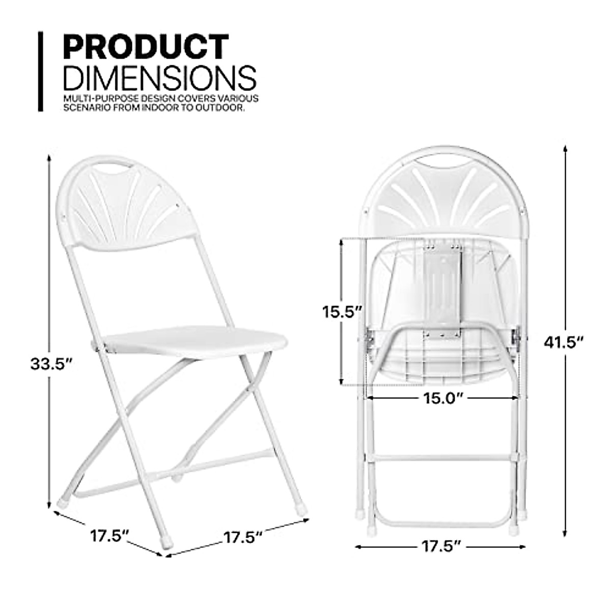 MoNiBloom White Plastic Folding Chair with Fan Back Stackable Lightweight Portable Commercial Outdoor Chair with Steel Frame for Events Dining Wedding Party Picnic Banquet, 10pcs