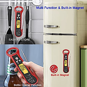 Digital Food Thermometer-Instant Read Meat Thermometer for Cooking for Grilling BBQ,Kitchen Cooking,Baking,with Bottle Opener,IP67 Waterproof,Backlight & Calibration