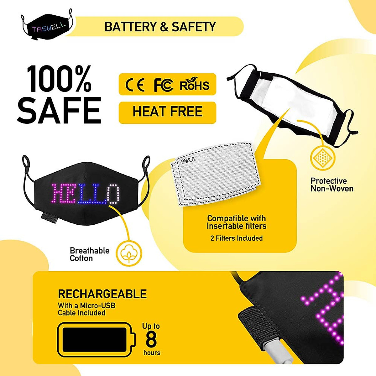 LED Smart Mask | Custom Mask with Bluetooth Mask Face Cover Talking Electric Mask | Digital Mask Christmas LED Mask | Customizable Halloween LED Bluetooth Mask | LED Bluetooth Electronic Mask