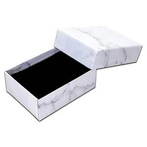 TheDisplayGuys - 24-Pack Cardboard Kraft Paper Jewelry Gift Boxes w. Velvet Padding - Earrings - Marble White - #11 (2.1" x 1.6" x 0.8")