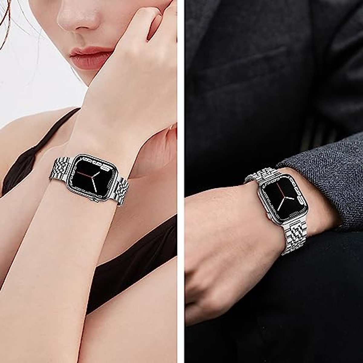 Tasikar Compatible with Apple Watch Band 41mm 40mm 38mm, Man Women Strap Solid Stainless Steel Metal Replacement Bracelet Compatible for Apple Watch SE Series 8 7 6 5 4 3 2 1, 41/40/38mm Silver