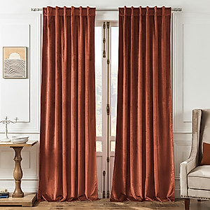 Timeper Red Velvet Curtains 96 inches - Holiday Decor Rust Velvet Curtains Back Tab Blackout Drapes Thick Soft Decorative Backdrop Curtains, Rust Red, W52 x L96, 2 Panels
