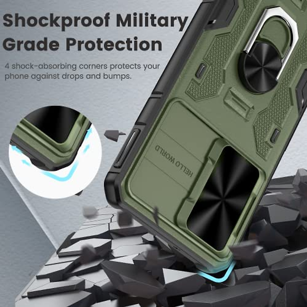 Caka for Samsung Galaxy S23 Plus Case, S23 Plus Case with Slide Camera Cover & Kickstand with Built-in 360° Rotate Ring Stand Magnetic Protective Case for Galaxy S23+ 5G- Green