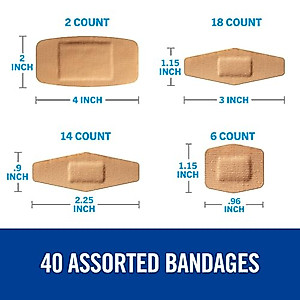Nexcare Duo Bandages, Painless Removal, Strong Adhesive Bandages Stay on for 24 Hours, Flexible Fabric Construction - 40 Pack Assorted Adhesive Bandages