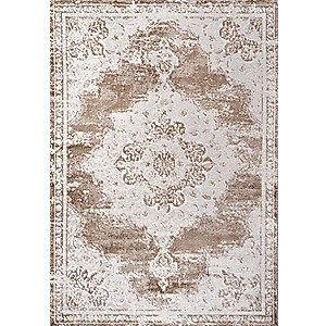 JONATHAN Y MDP400B-8 Alhambra Ornate Medallion Modern Indoor Area-Rug Vintage Bohemian Easy-Cleaning Bedroom Kitchen Living Room Non Shedding, 8 ft x 10 ft, Brown/Cream