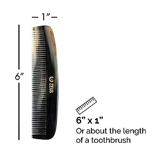 ZEUS Wide Tooth Natural Horn Beard Comb w/Leather Case, Saw-Cut, Anti-Static, Tames, Smooth Glide for Long/Thick Beards