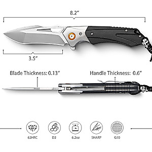 LOTHAR LICH KING Pocket Knife, 3.5 Inch D2 Steel Folding Knife with Clip, G10 Handle, Razor Utility Knife, Exotic Touch EDC Knife, Gifts Pocket Knife for Men Women