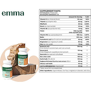 Emma Gut Health - Gas and Bloating Relief, Constipation, Leaky Gut Repair - Gut Cleanse & Restore Digestion - Regulate Bowel Movement. Probiotics and Laxative Alternative, 60 Capsules