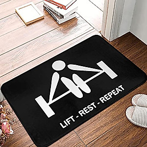 Lift Rest Repeat Weight-Lifting Indoor Doormat Home Entrance Interior Front Door Mat Anti-Slip Rubber Door Front Pad 16x24in