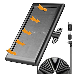 Black Solar Panel for Ring Camera Battery,3W Solar Powered Charger with Micro USB/USB c / 3. 5mm Jack Port,2 Pack Camera Solar Panel Compitiable with Ring Spotlight Cam & Stick Up Outdoor Cam Battery