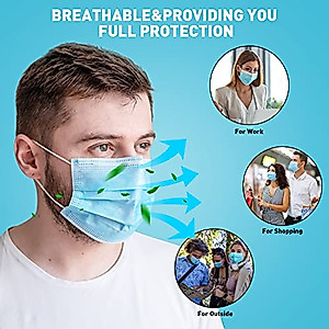 DR.MOXA 100Pcs Medical Grade Disposable Face Mask 3-Ply Latex Free, Non Woven，Soft on Skin