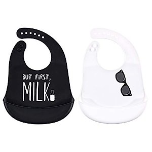 Little Treasure Unisex Baby Silicone Bibs, But First Milk, One Size