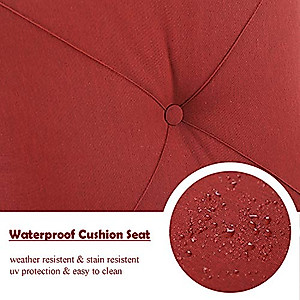 MFSTUDIO 7PCS Outdoor Patio Dining Table Set, 6 Spring Motion Chairs, 1 Rectangular Table Woodlike Top with 1.57" Umbrella Hole, Lawn Backyard Garden Furniture Sets, Burgundy