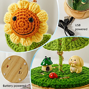 Levvohd Crochet Sunflower Gifts for Women, Artificial Sun Flower Birthday Gifts for Grandma, in Plastic Dome Sunflower, for Her Mom Mothers Day Christmas Day Gifts (B - Sunflower 4.3 in X 7.5 in)