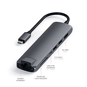 Satechi USB C Hub Multiport Adapter, USB C Docking Stationing Station with 4K HDMI, 60W USB C PD Charging, 2 USB-A, Ethernet, Micro/SD Card Readers, for MacBook Pro/Air M1 M2 M3, Windows - Space Grey