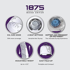 RED by KISS 1875 Watt Ceramic Tourmaline Hood Dryer, 4 Heat Settings Blow Dryer for Home & Salon, Height Adjustable Convenient Hooded Hair Dryer