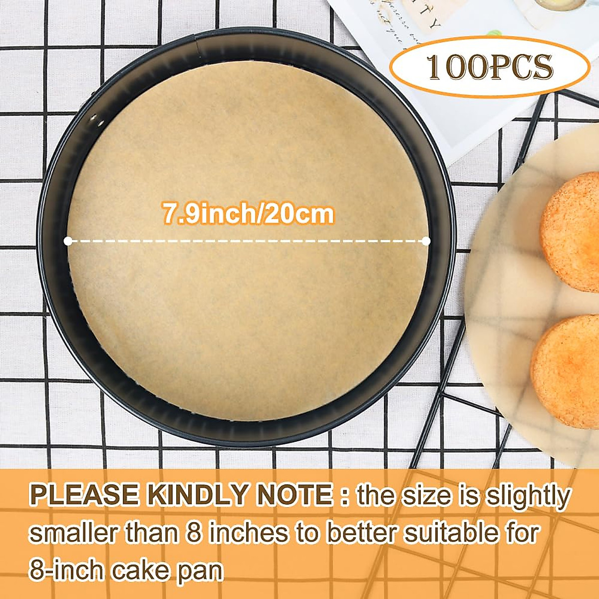 BYKITCHEN 8 Inch Parchment Paper Rounds, Non Stick Parchment Paper Sheets for Baking, Pre-cut Round Parchment Paper for Cake Pan, Tortilla Press, Quesadilla Maker, Springform Pan and More(Set of 100)