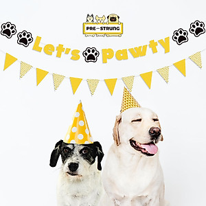 Pre-Strung Dog Birthday Party Supplies, Let’s Pawty Banner Sign, Puppy Dog Paw Birthday Decorations Backdrop, Golden Happy Birthday Decor Pennants Banner Kit for Pet Dog Boy Girl, Vicycaty