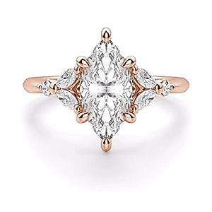 10K Solid Rose Gold Handmade Engagement Ring 3 CT Marquise Cut Moissanite Diamond Solitaire Wedding/Bridal Ring for Womens/Her Bridal Ring (7.5)
