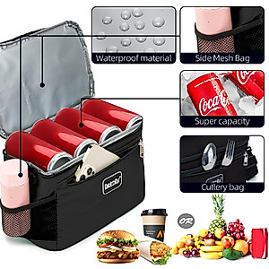 BEIMILY 2 Pack Insulated Lunch Bag Lunch Box for Women Men Insulated Cooler Lunchbox,Small Soft Sided Cooler Hand bags,lunch box for work with Adjustable Shoulder Strap (black+black),2305AC