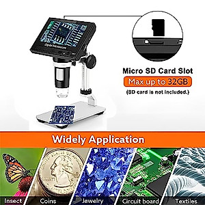 Ninyoon DM4 Digital Microscope with 4.3inch LCD Screen, 50-1000X Coin Microscope for Error Coins, USB Magnifier Micro Scope with High Stand 8 Adjustable LED Lights for Windows PC View