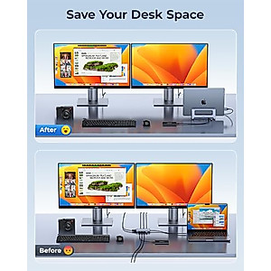 USB C Docking Station Dual Monitor for MacBook Pro/Air, USB C Dock Dual HDMI, Dual HDMI for Mac, Docking Station Stand with 10Gbps USB C/USB, PD3.0, RJ45, USB/USB C 3.0,2*USB2.0, SD/TF, Audio