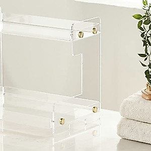 Gudetap Bathroom Organizer Countertop 2-Tier Organizer for Cosmetics Clear Vanity Tray Corner Shelf for Makeup Cosmetic Perfume Acrylic Organizer in Vanity Dresser Bathroom Kitchen Living GTZ2201