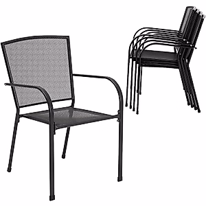 AECOJOY Metal Outdoor Table and Chairs Patio Dining Table Set for 4 Outside 51" Dining Table with Umbrella Hole Rectangle Table and 4 Stackable Chairs, Patio Furniture Set for Garden Backyard Balcony