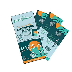 RADIUS Vegan Peppermint Anywhere Floss Travel Dental Floss for Oral Care Boost Non Toxic Tooth & Gum Protection (20 Single Use Flossers per Pack) - Pack of 3