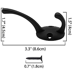 IBosins 12 Pack Black Coat Hooks Wall Mounted with 24 Screws Retro Double Hooks Utility Black Hooks for Coat, Scarf, Bag, Towel, Key, Cap, Cup, Hat