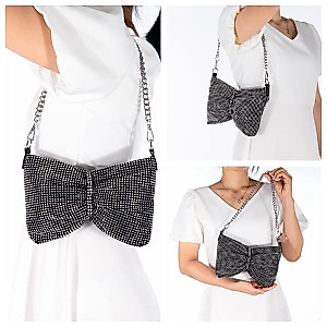 Ayliss Women Rhinestone Handbag Clutch Crystal Mini Bowknot Evening Purse Bag Top Handle Shoulder Party Bag Pouch Chain (Black #1)