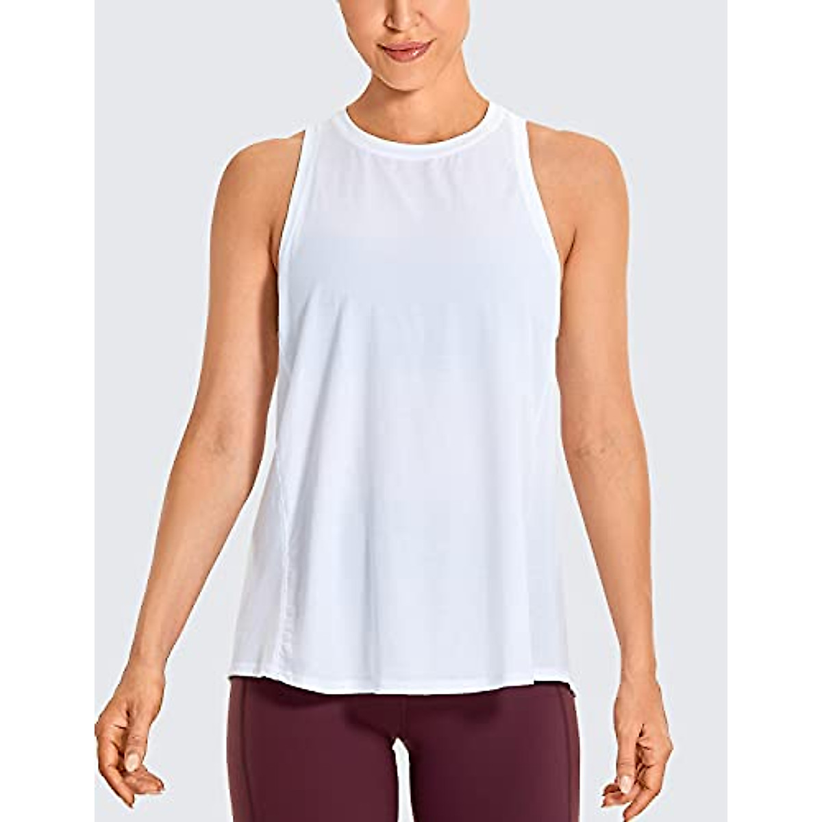 CRZ YOGA Women's Pima Cotton Workout Tank Tops Tie Back High Neck Athletic Shirts Loose Fit White Small