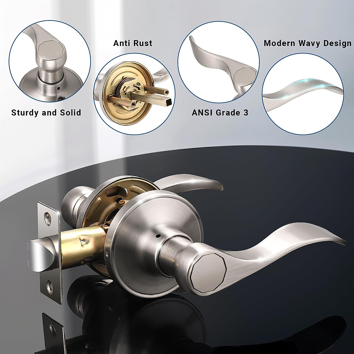 Knobonly 5 Pack Passage Wave Style Handles Hall or Closet Door Levers Brushed Nickel Finish Stainless Steel Handleset